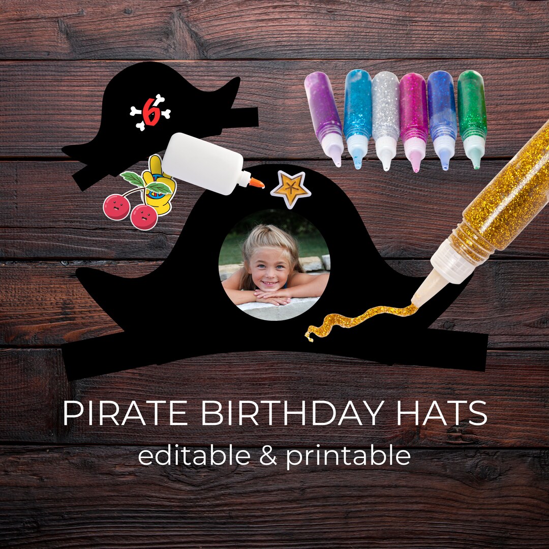 Birthday Pirate Crown Hat for Kids Party, Editable Canva Template ...