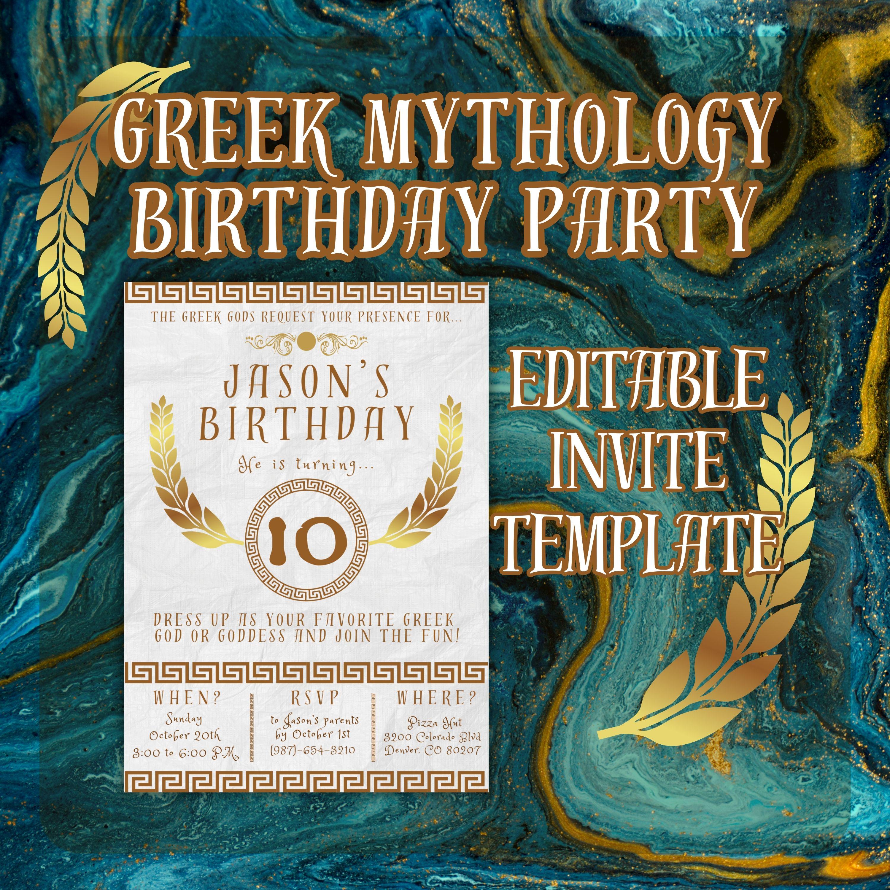 Greek Mythology Birthday Invitation: Editable Gods & Goddesses Canva ...