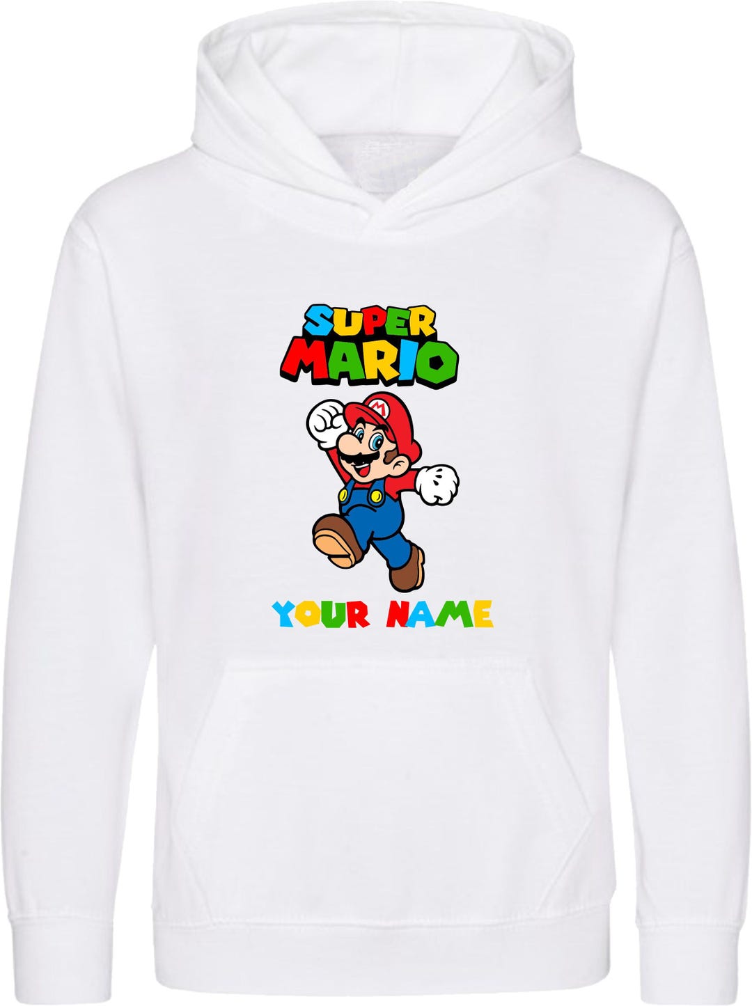Personalized Super Mario Hoodie, Mario Custom Name Text, Super Mario ...