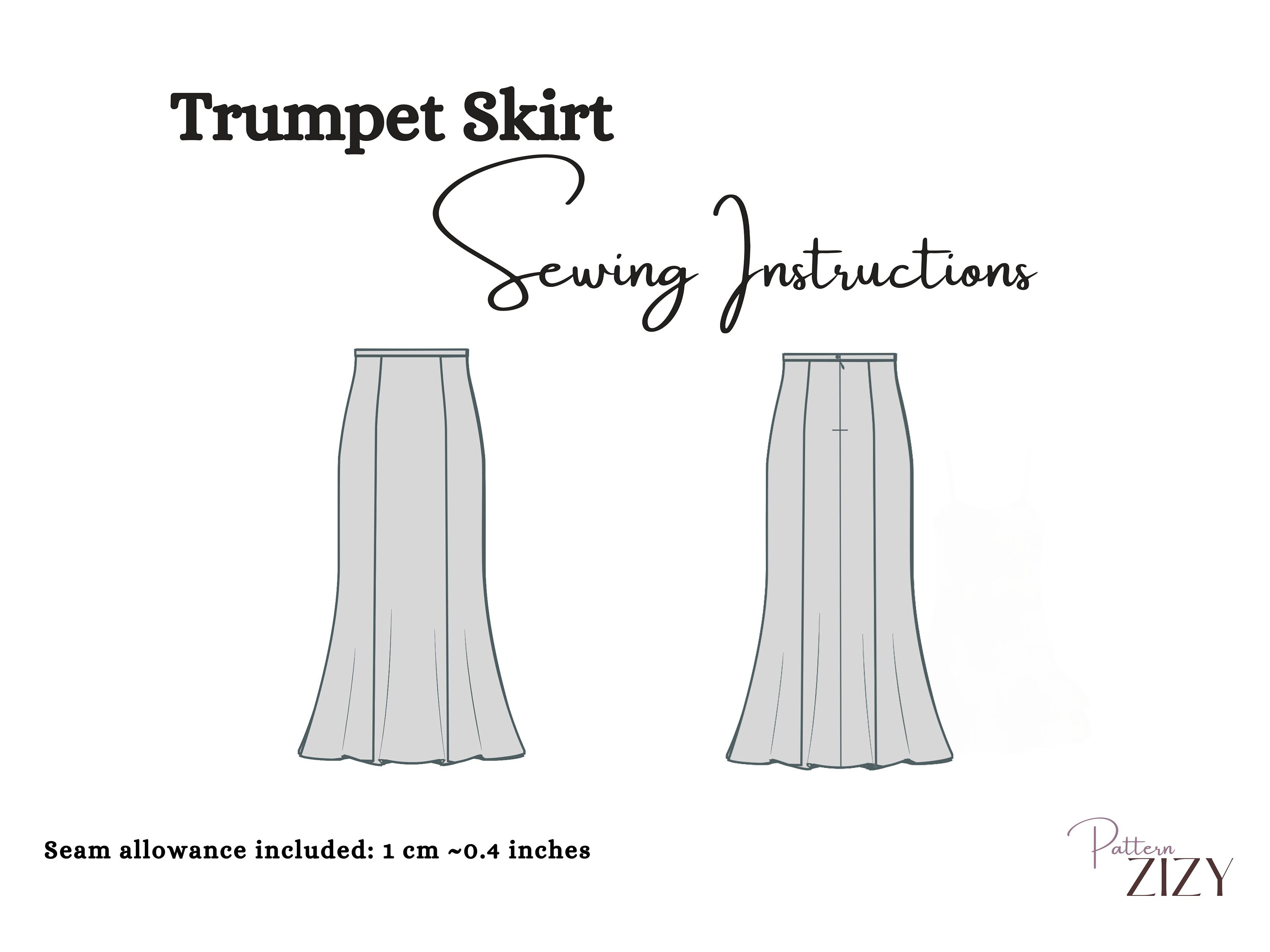 Trumpet Skirt Sewing Pattern, Beginner Sewing Pattern PDF, Plus Size ...