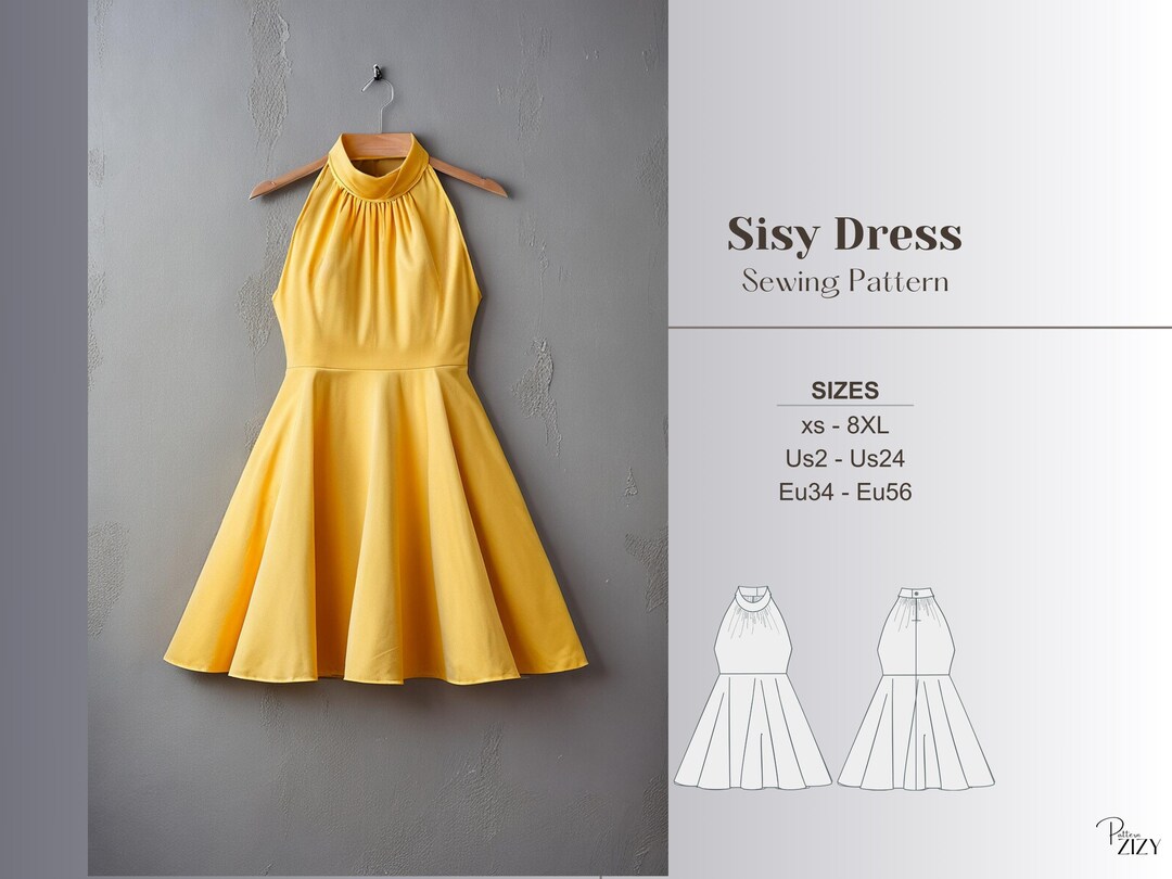 Mini Dress Pattern Halter Neck Dress Sewing Coctail Dress Pattern Gown ...