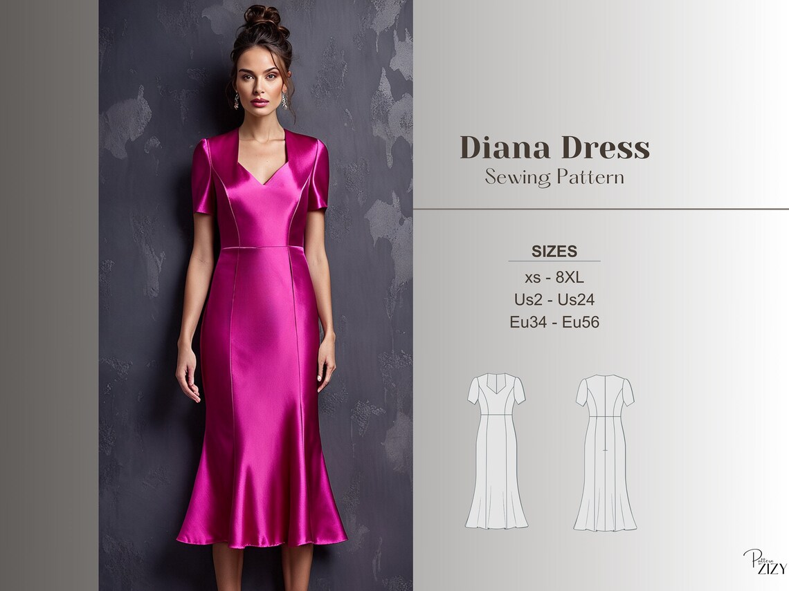 Satin Midi Dress Sewing Pattern Regency Gown Sewing Ballgown Pattern ...