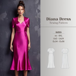 Satin Midi Dress Sewing Pattern Regency Gown Sewing Ballgown Pattern ...