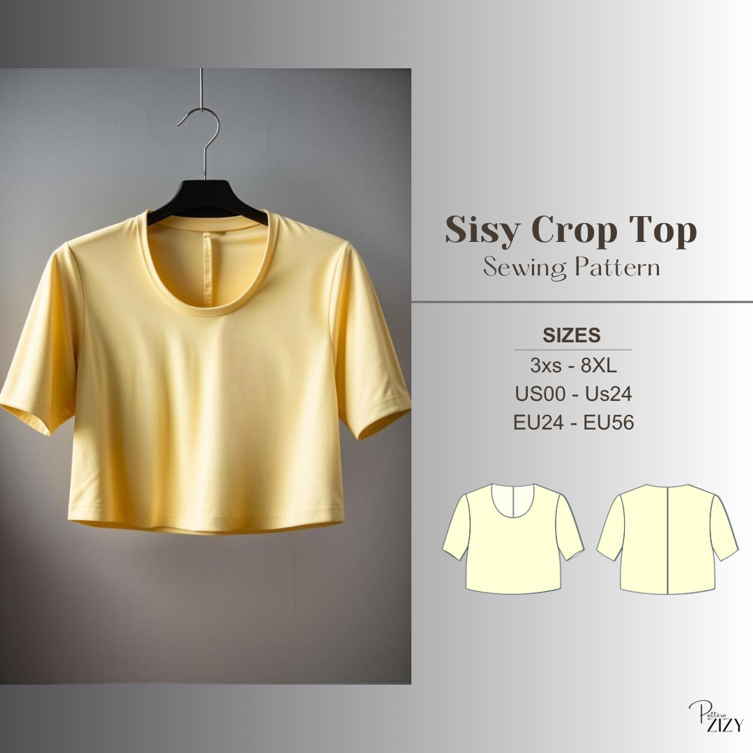 Crop Tshirt Sewing Pattern PDF Digital, Beginner, Crop Top, Y2k, Rib Crop, A4 A0 Us Letter, T ...