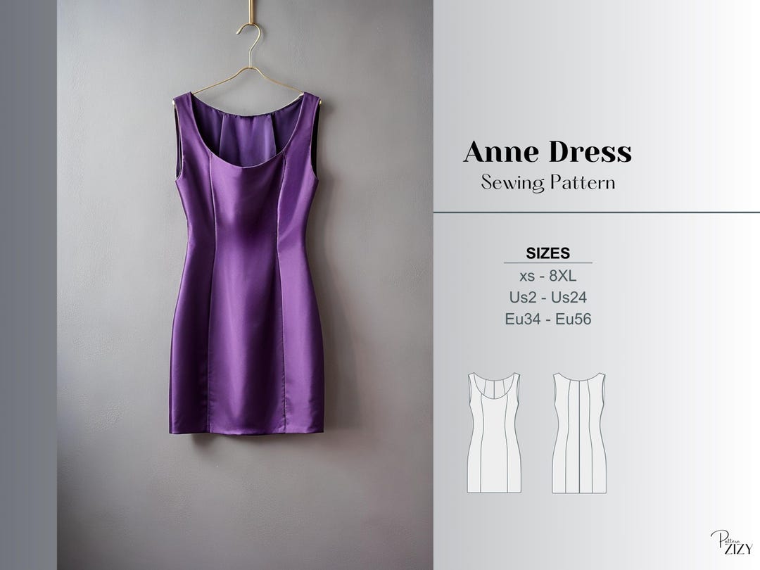 Mini Dress Pattern Satin Dress Sewing Easy Dress Pattern Simple Dress ...