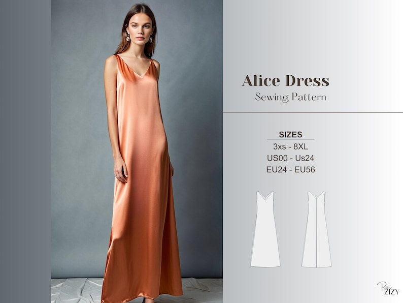Summer Dress Sewing Pattern Maxi Dress Sewing Satin Dress PDF ...