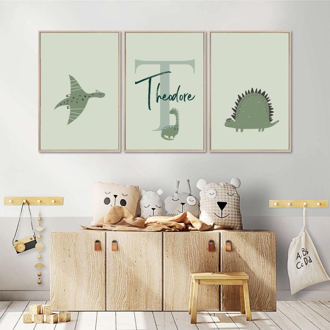 Dippy Dinos Digital Wall Art Set Personalized First Name & Monogram ...