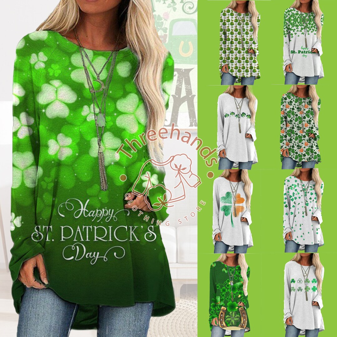 St. Patrick's Day Long-sleeved Women's, Irish Green Clover Top, Four ...
