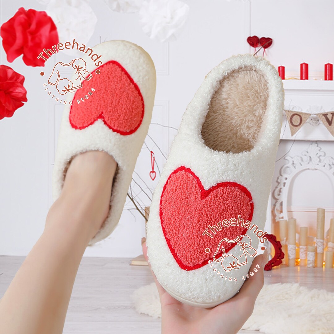 Red Heart Slippers Little Heart Embroidered Slippers Cute - Etsy