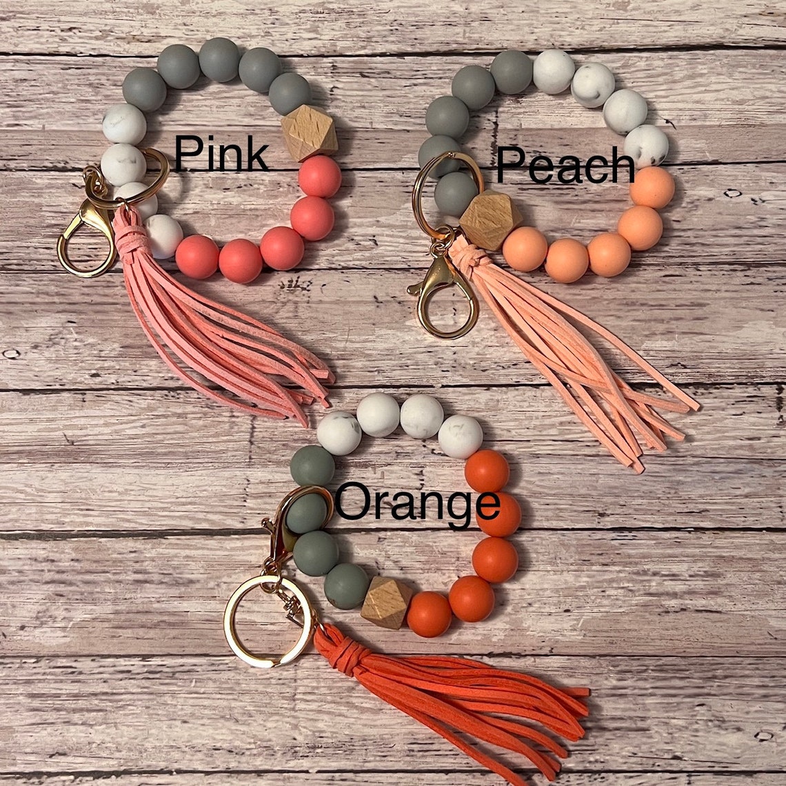 Silicone & Wooden Bead Key Chain Wristlet W/tassel - Etsy