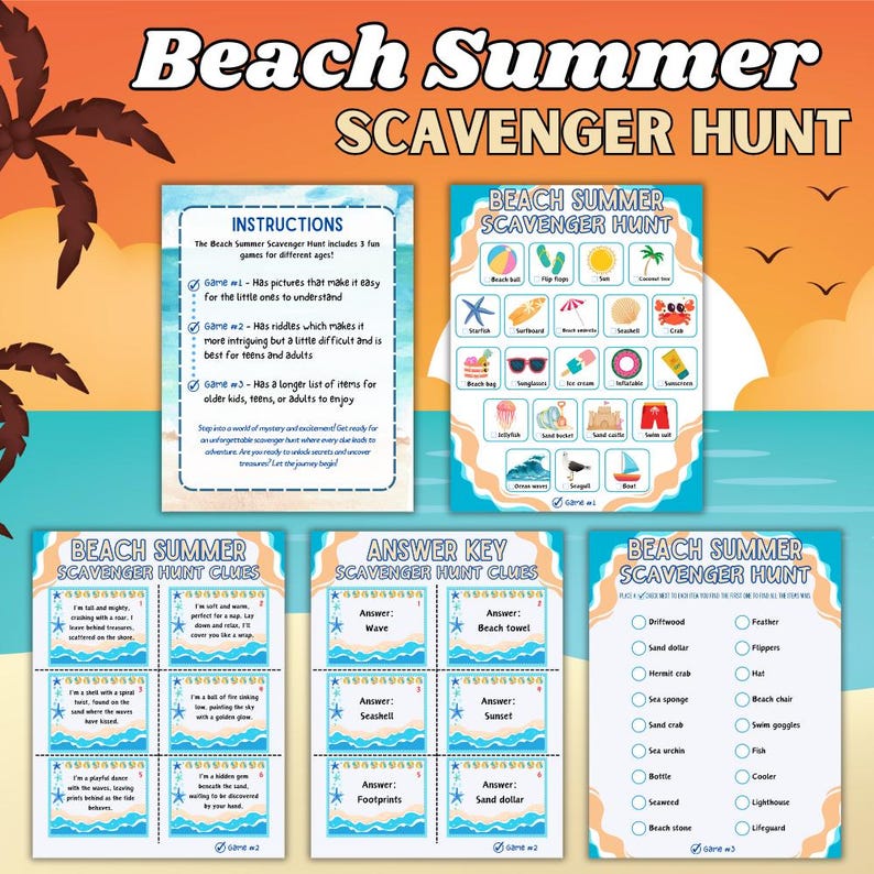 Beach Scavenger Hunt Printable for Kids | Fun Beach Adventure Game ...