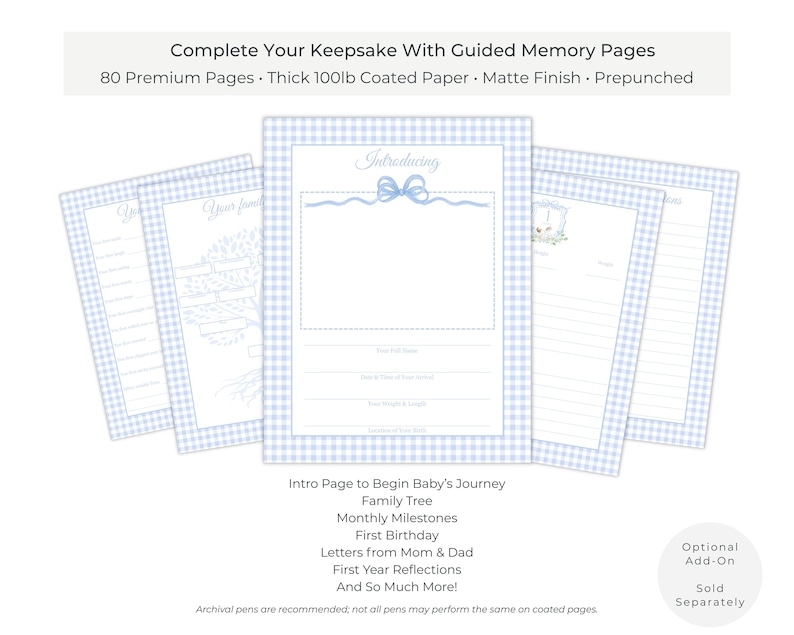 Personalized Baby Memory Book Binder – Blue Gingham Rocking Horse Crest ...