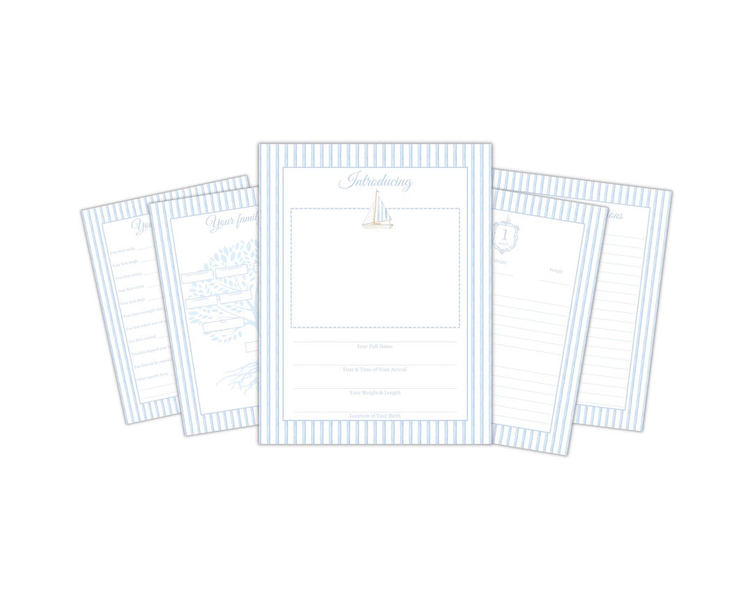 Baby Memory Book Pages – Nautical Sailboat Binder Inserts for First ...