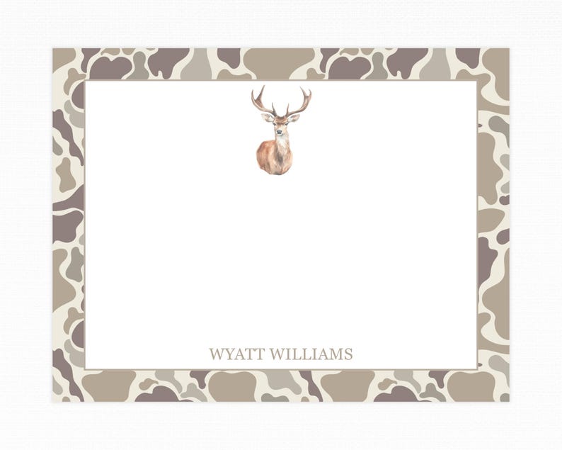 Camo Deer Watercolor Note Cards for Men and Boys, Personalized Southern ...