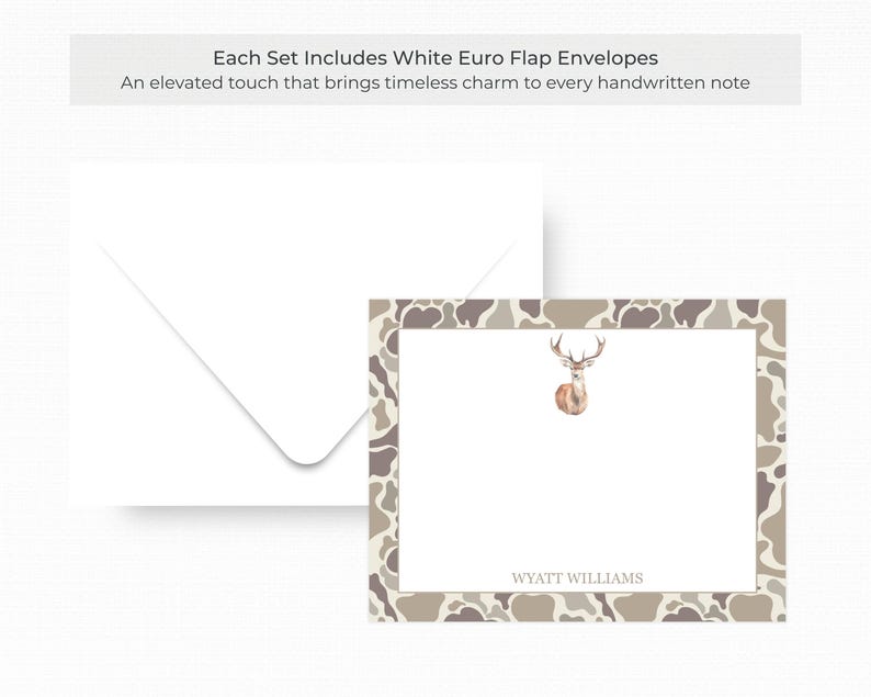 Camo Deer Watercolor Note Cards for Men and Boys, Personalized Southern ...
