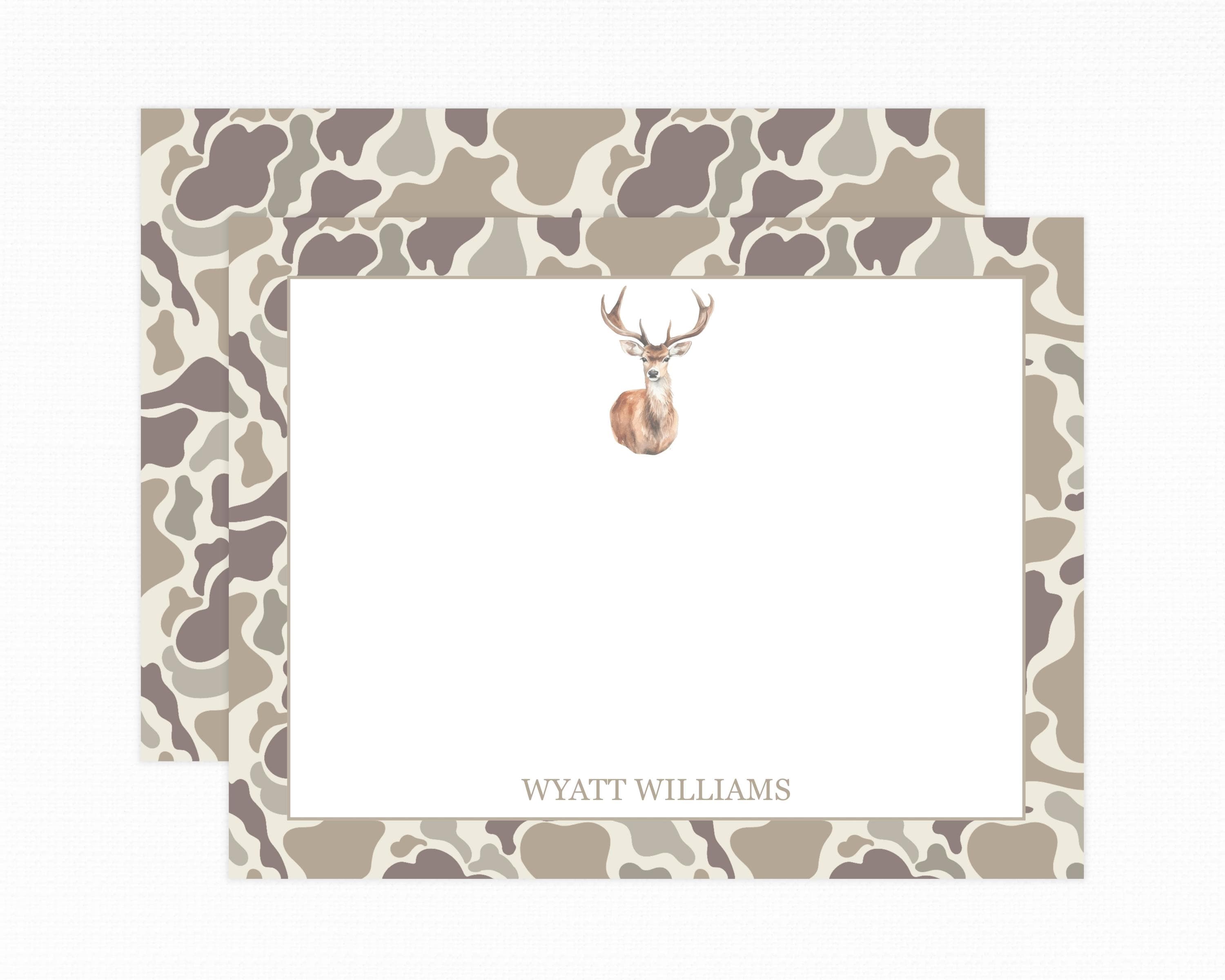 Camo Deer Watercolor Note Cards for Men and Boys, Personalized Southern ...