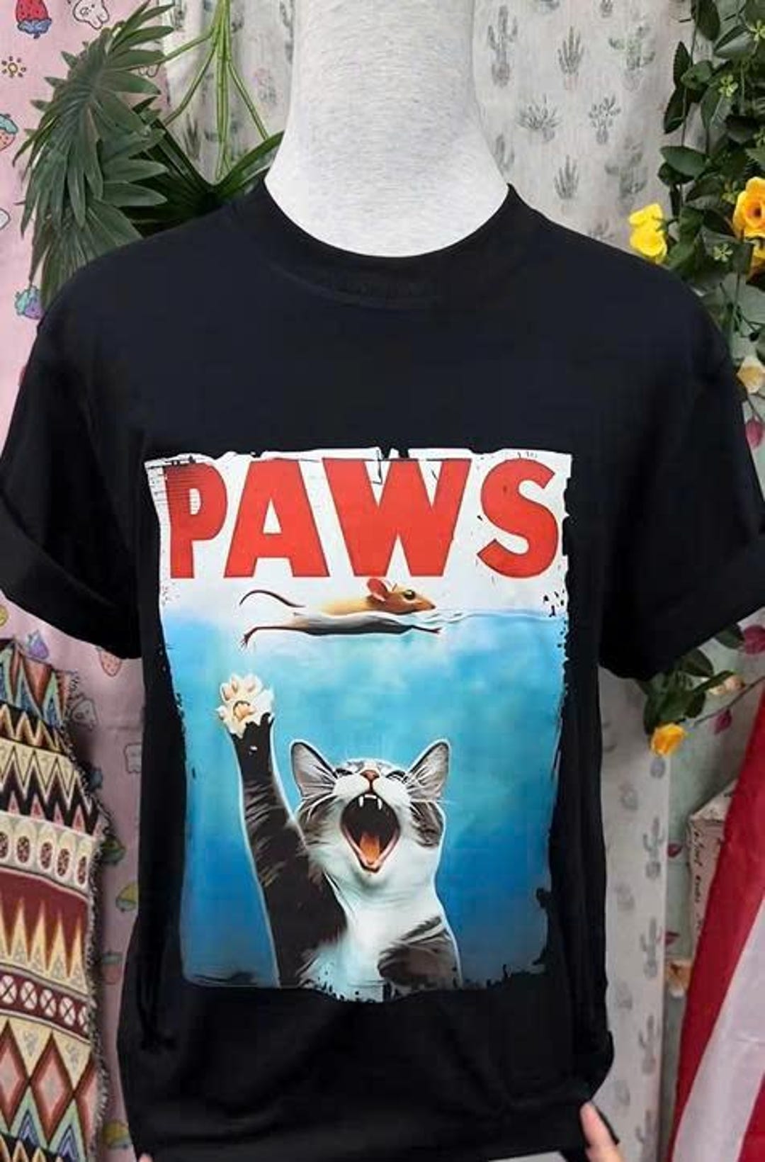 Funny Cat Paws Graphic Shirt, Jaws Parody Tee, Cat and Mouse Hoodie ...