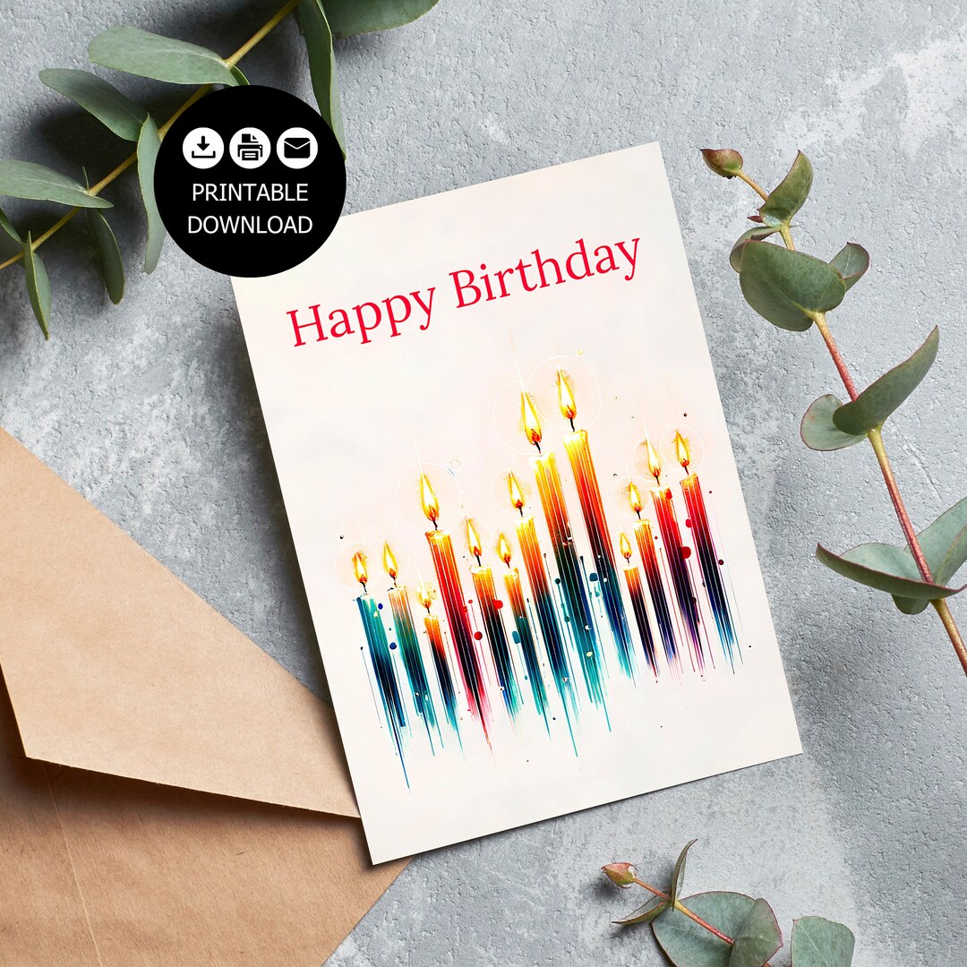 Happy Birthday Card Printable Birthday Candles Card Last Minute Card ...