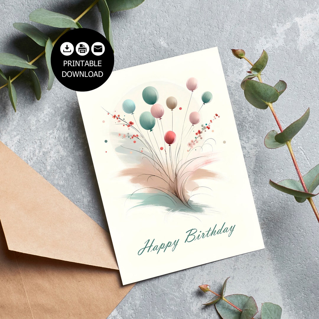 Happy Birthday Balloons Card Printable Birthday Card Template Folded ...