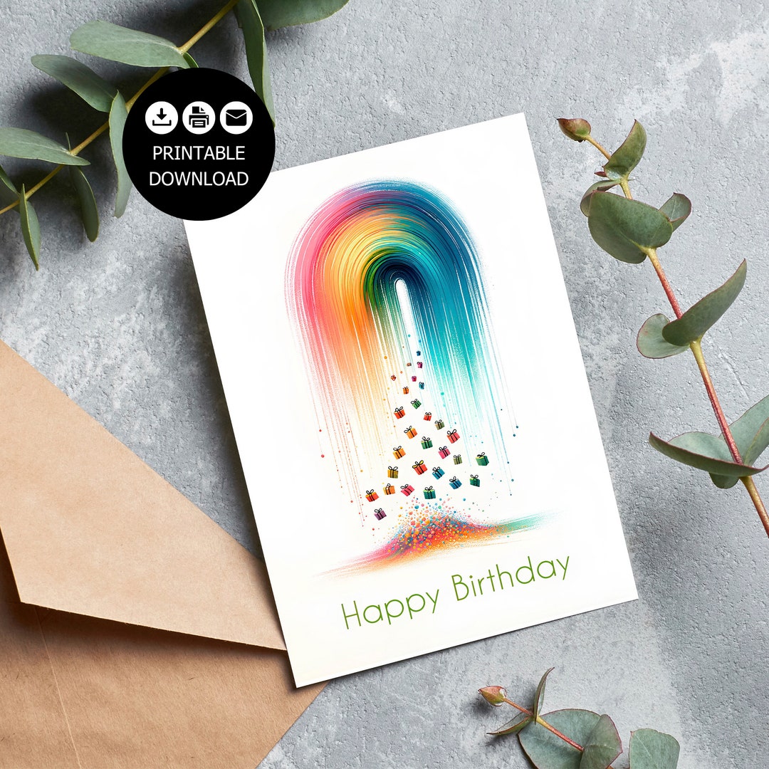 Rainbow Birthday Card Printable Birthday Card Rainbow Card Rainbow ...