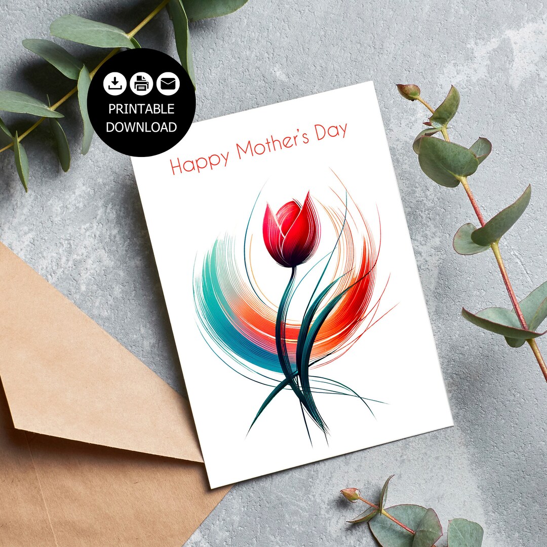 Tulip Mother's Day Card Printable Cards Floral Happy Mothers Day Card ...
