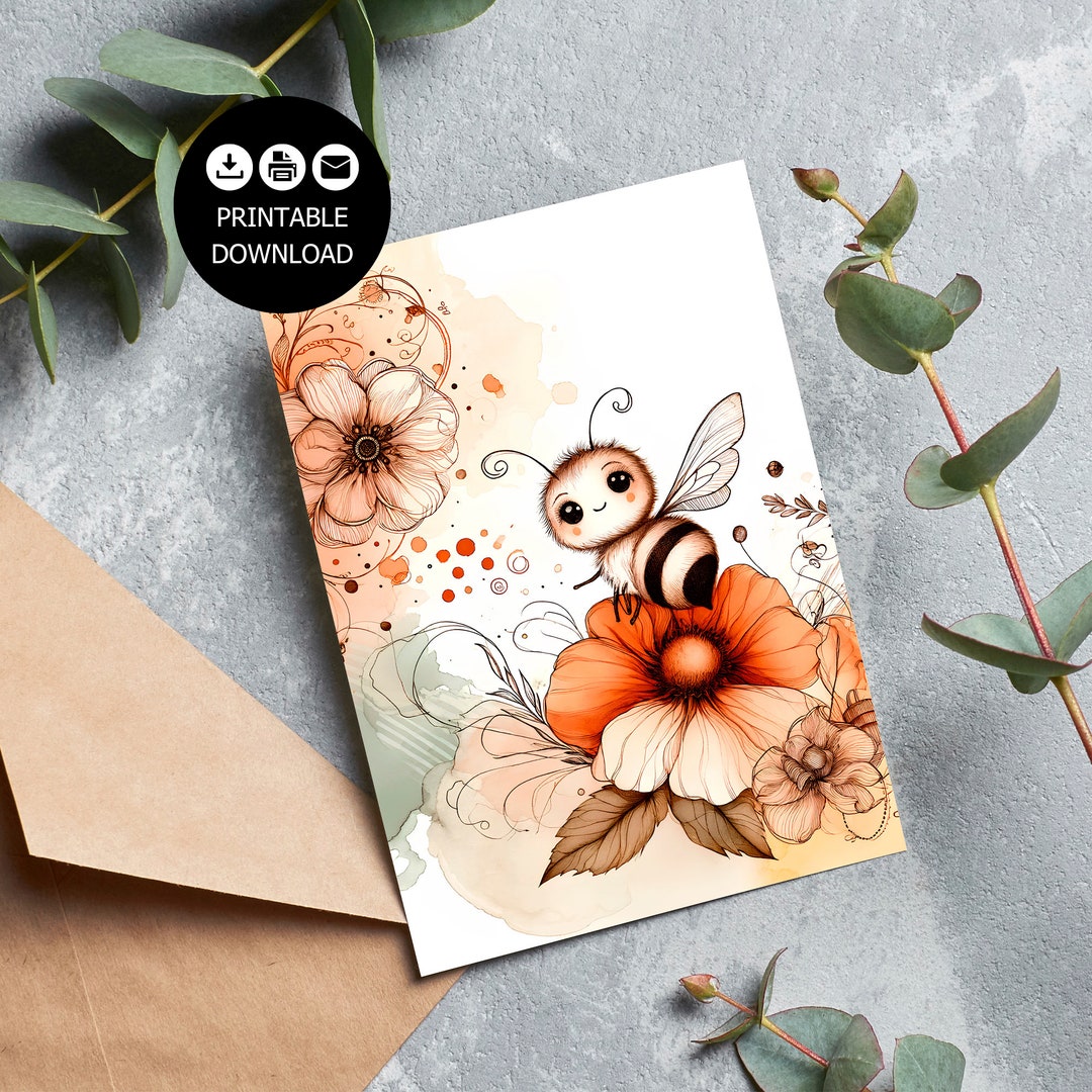 Bee Birthday Card Printable Happy Birthday Card for Kids Cute Animal ...
