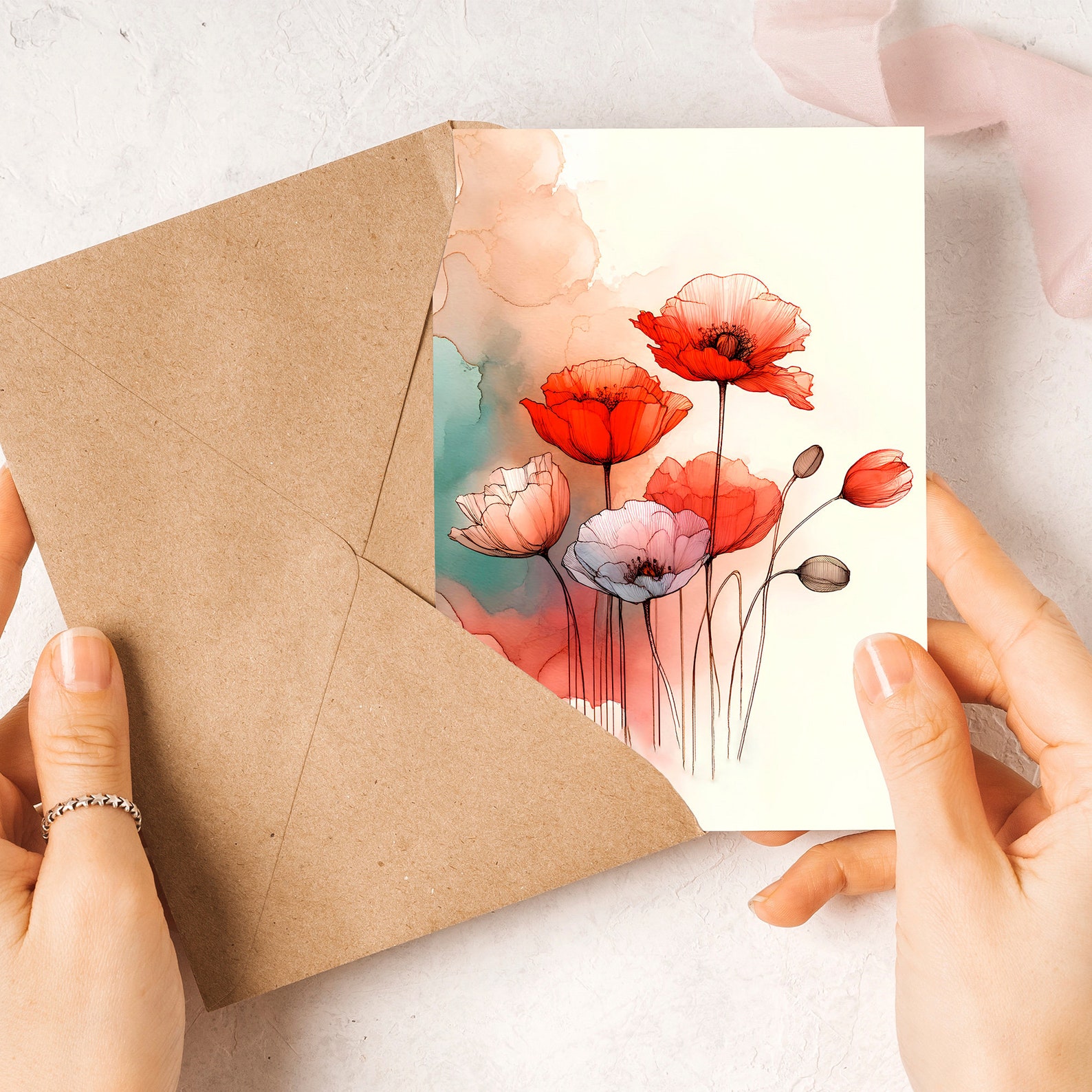 Watercolor Red Poppy Flower Card Printable Flower Card Floral Print ...