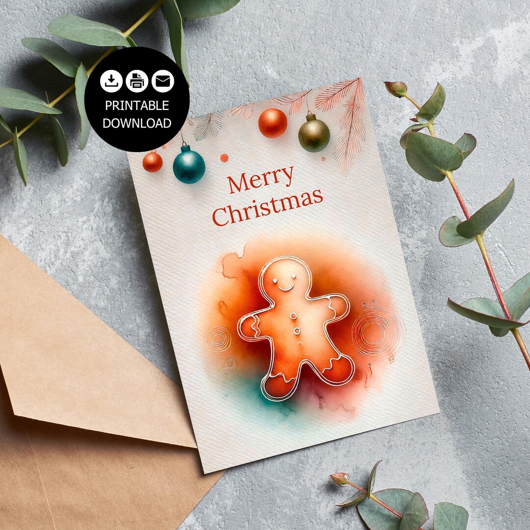 Gingerbread Man Card Printable Merry Christmas Card, Christmas ...