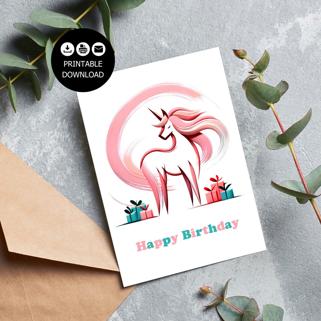 Unicorn Birthday Card Printable Happy Birthday Card Unicorn Gift Cute ...