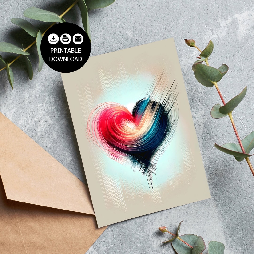 Heart Card Printable Love Card Wedding Greeting Card Anniversary Card ...