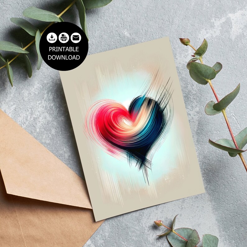 Heart Card Printable Love Card Wedding Greeting Card Anniversary Card ...