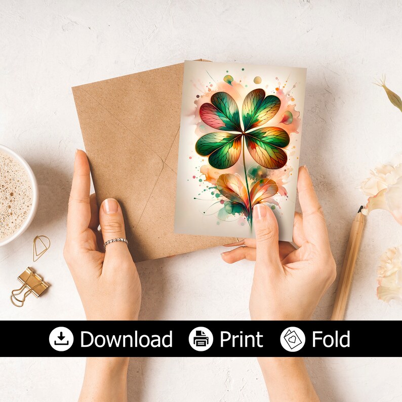 Four Leaf Clover Card Printable Good Luck Card Lucky Clover Card ...