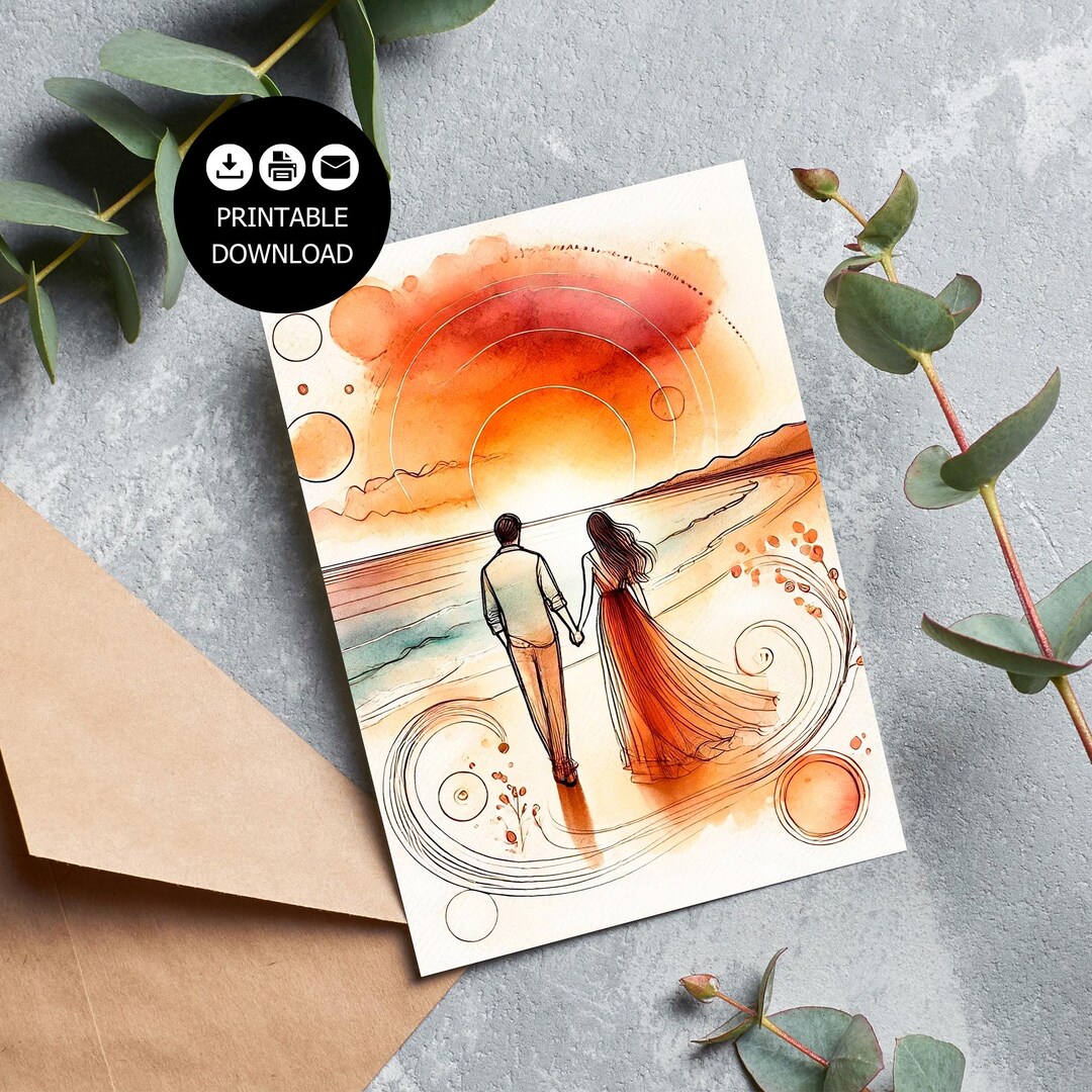 10 Year Anniversary Card Printable Watercolor Anniversary Card Dating ...