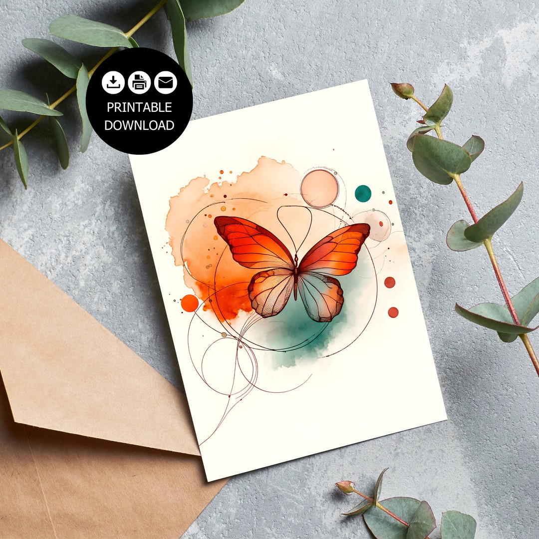 Butterfly Greeting Card Printable Butterfly Card Watercolor Butterfly ...