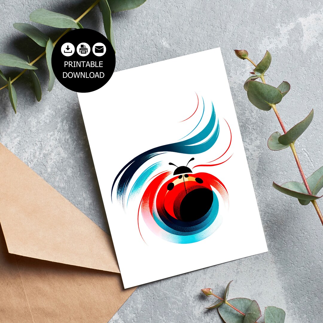 Ladybug Greeting Card Printable Ladybug Painting All Occasion Greeting ...