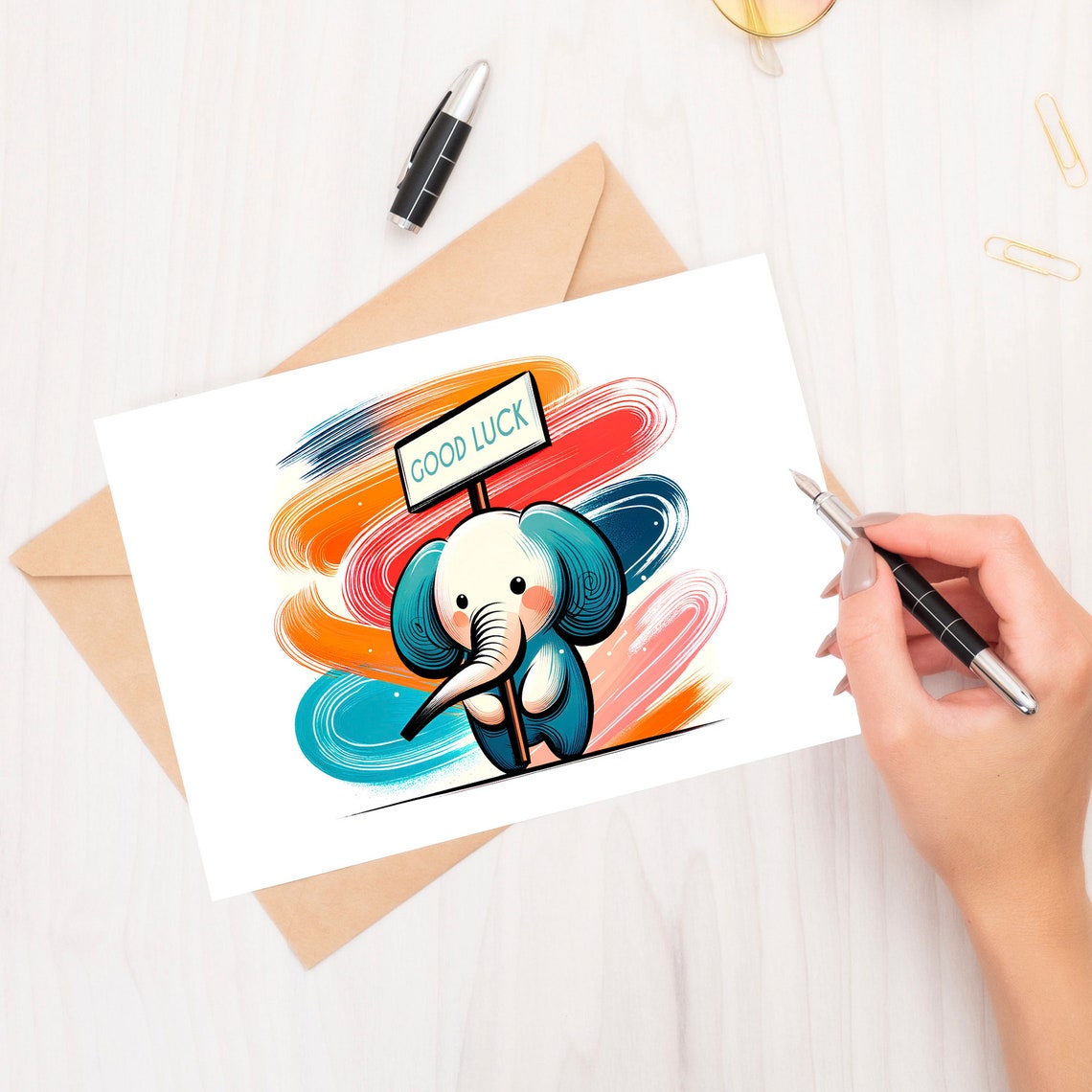 Good Luck Card Printable Greeting Cards Elephant Card Animal Card New ...