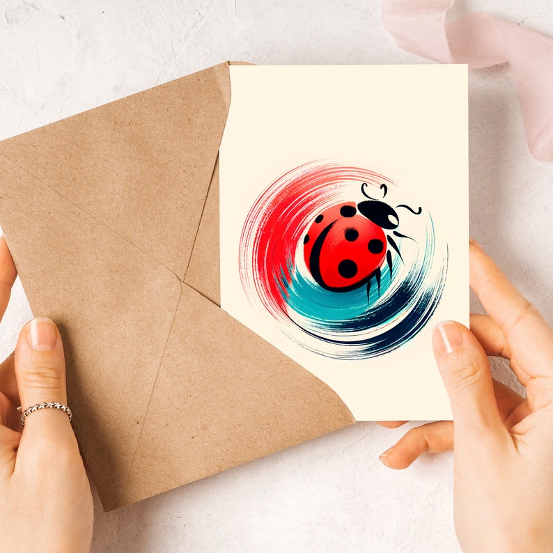 Ladybug Greeting Card Printable Ladybug Painting Good Luck Cards Folded Card Template Instant ...