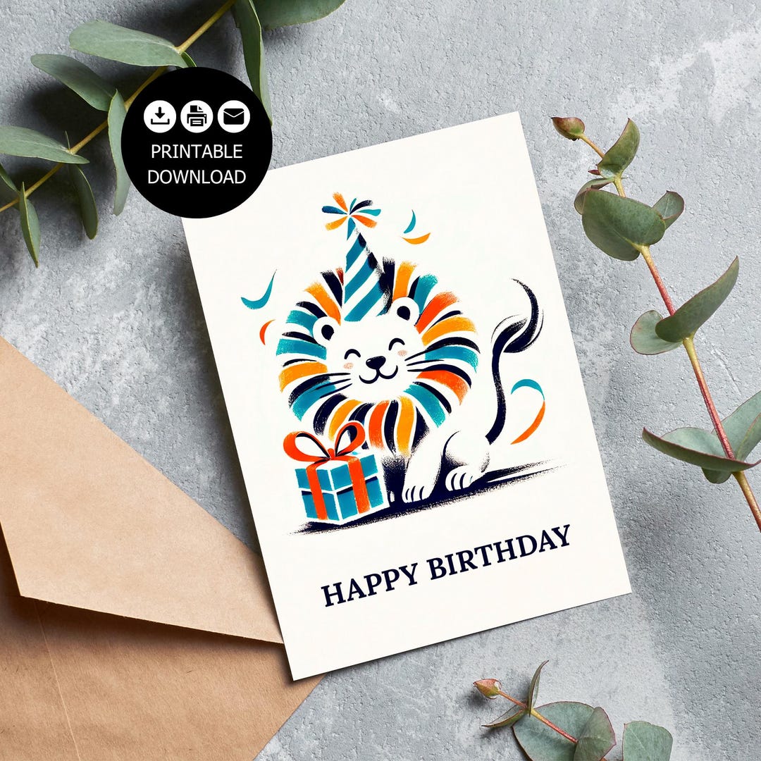 Lion Birthday Card Printable Cute Animal Birthday Card Cute Greeting ...
