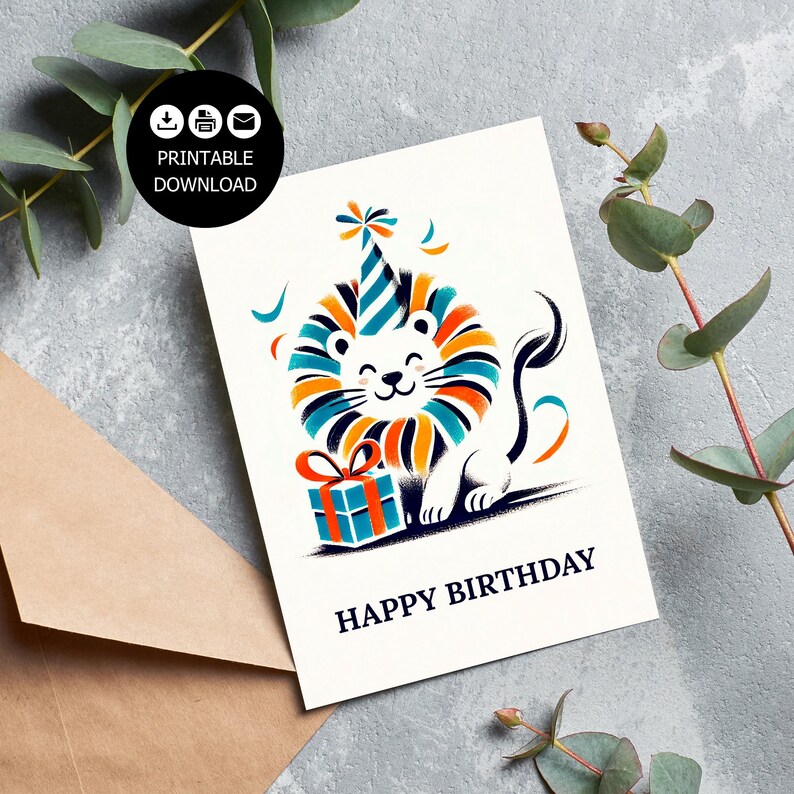 Lion Birthday Card Printable Cute Animal Birthday Card Cute Greeting ...