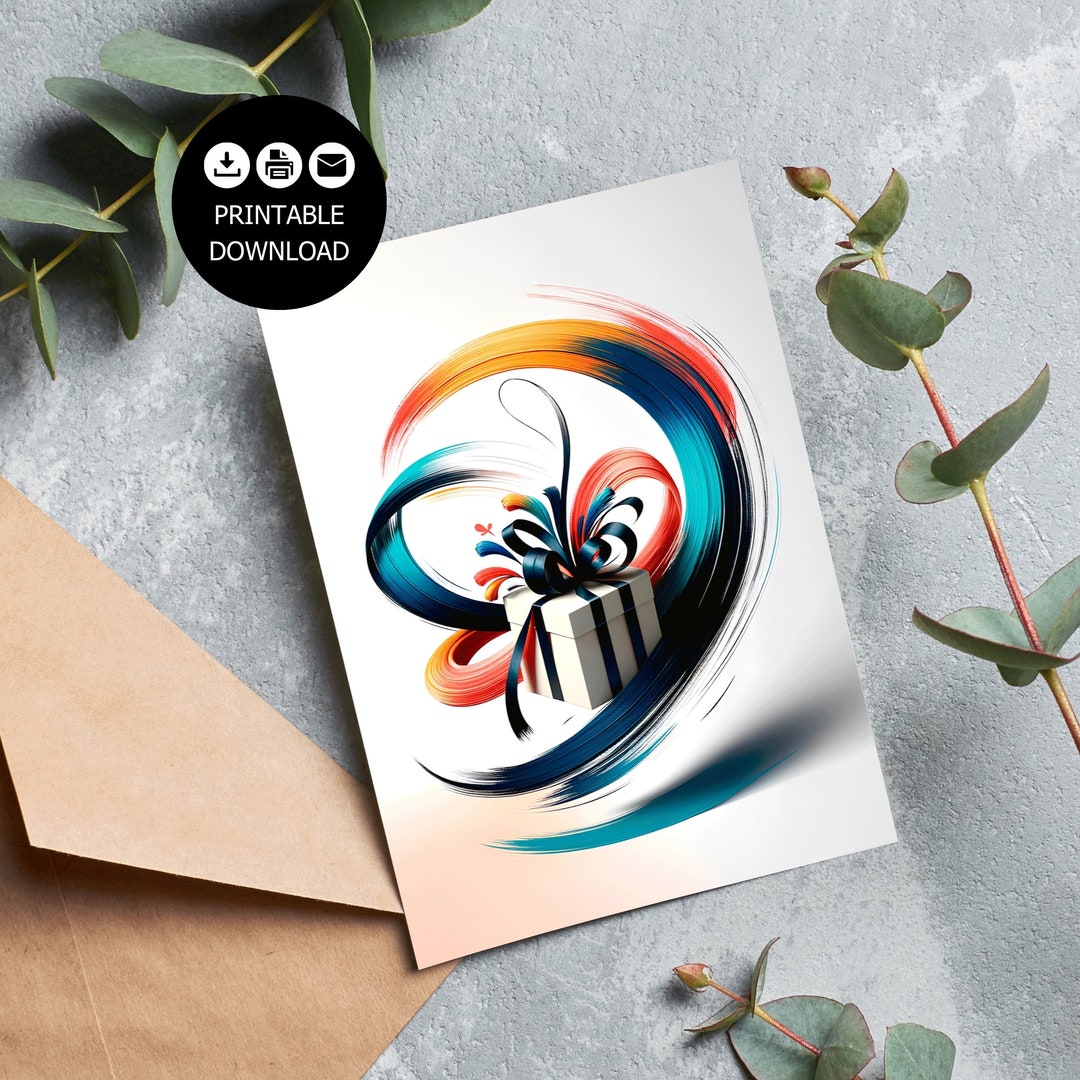 Brush Stroke Art Birthday Greeting Card Printable Birthday Card ...