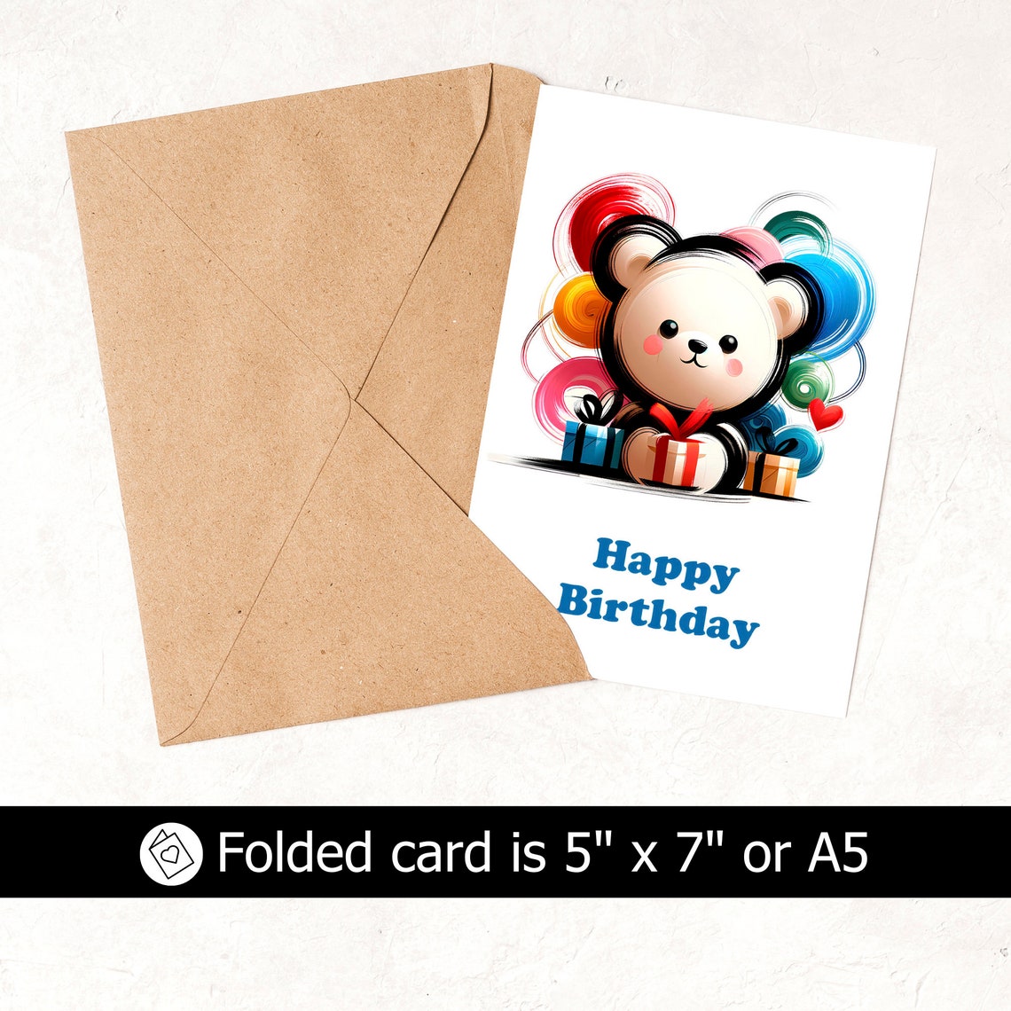 Teddy Birthday Card Printable Kids Birthday Card Cute Animal Birthday ...