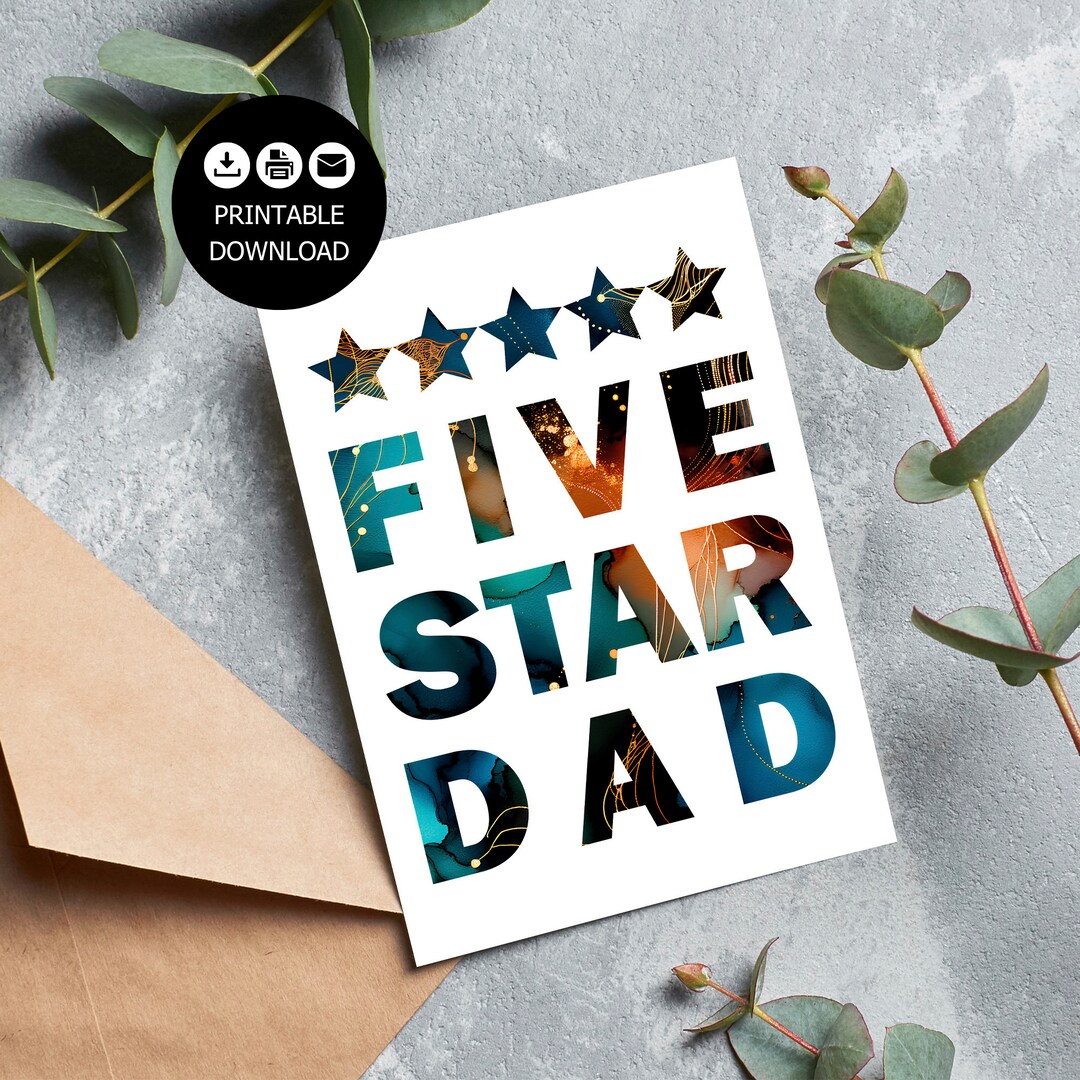 Five Star Dad Card Printable Dad Birthday Card Lettering Cards Super ...
