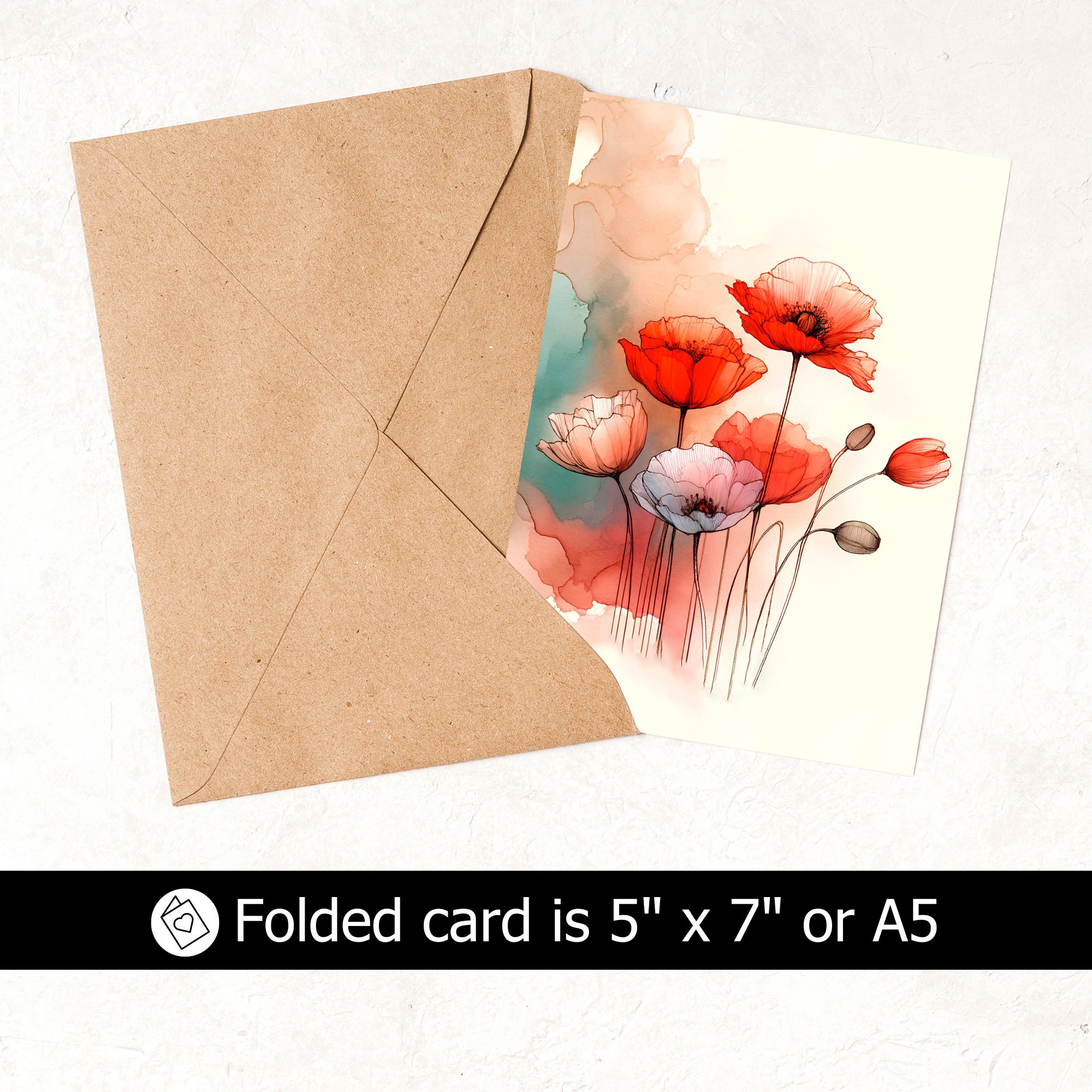 Watercolor Red Poppy Flower Card Printable Flower Card Floral Print ...