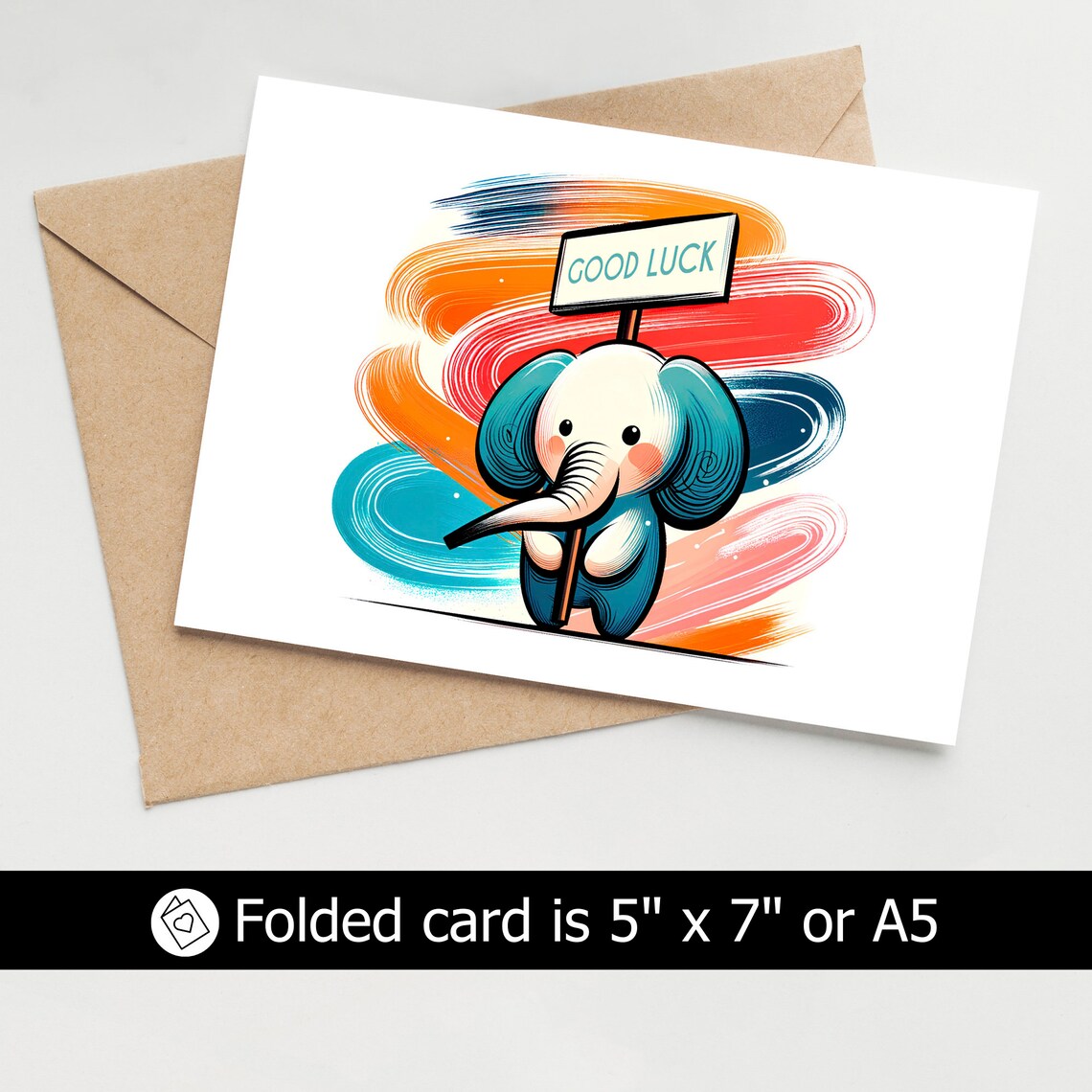 Good Luck Card Printable Greeting Cards Elephant Card Animal Card New ...