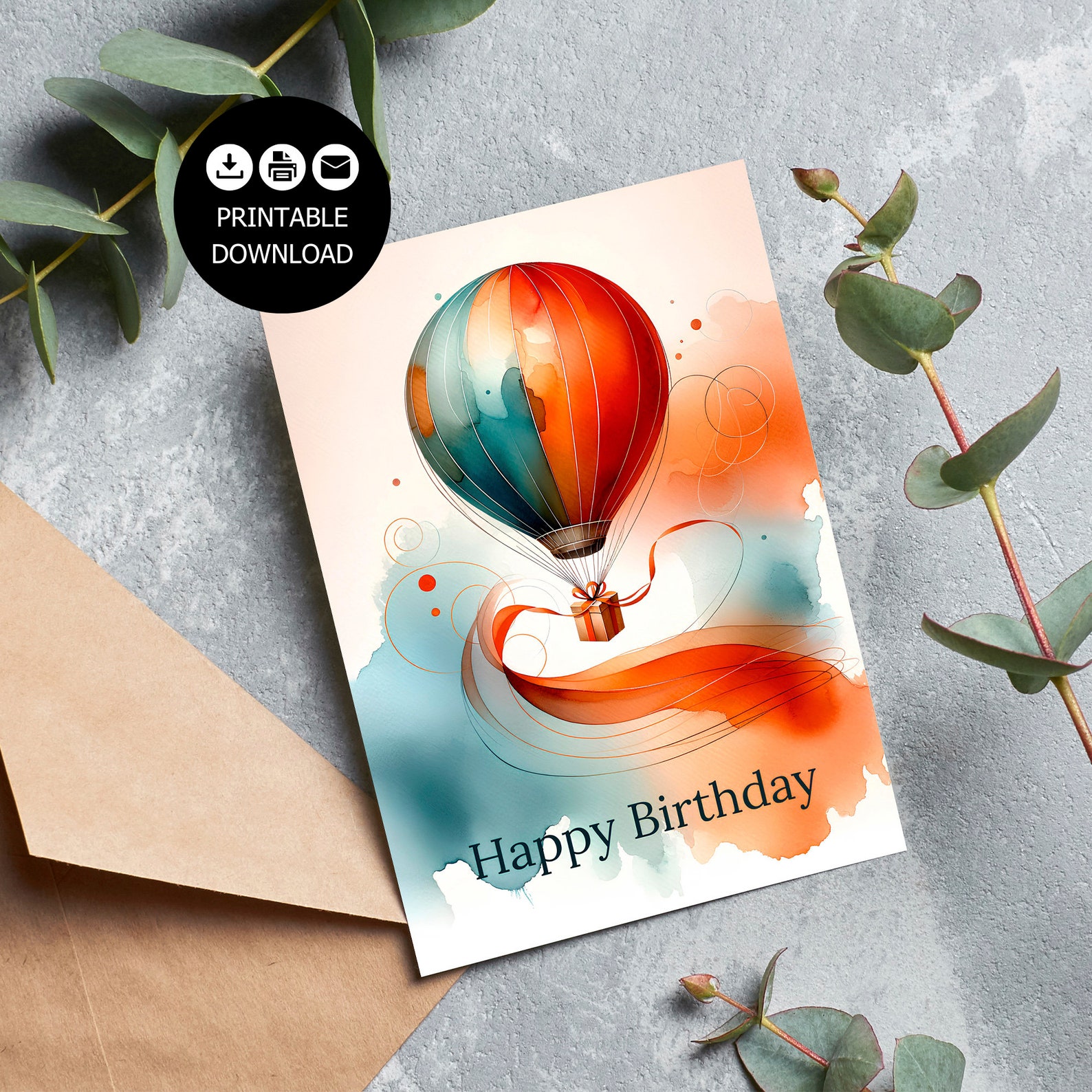 Hot Air Balloon Birthday Card Printable Birthday Card Balloon Card ...