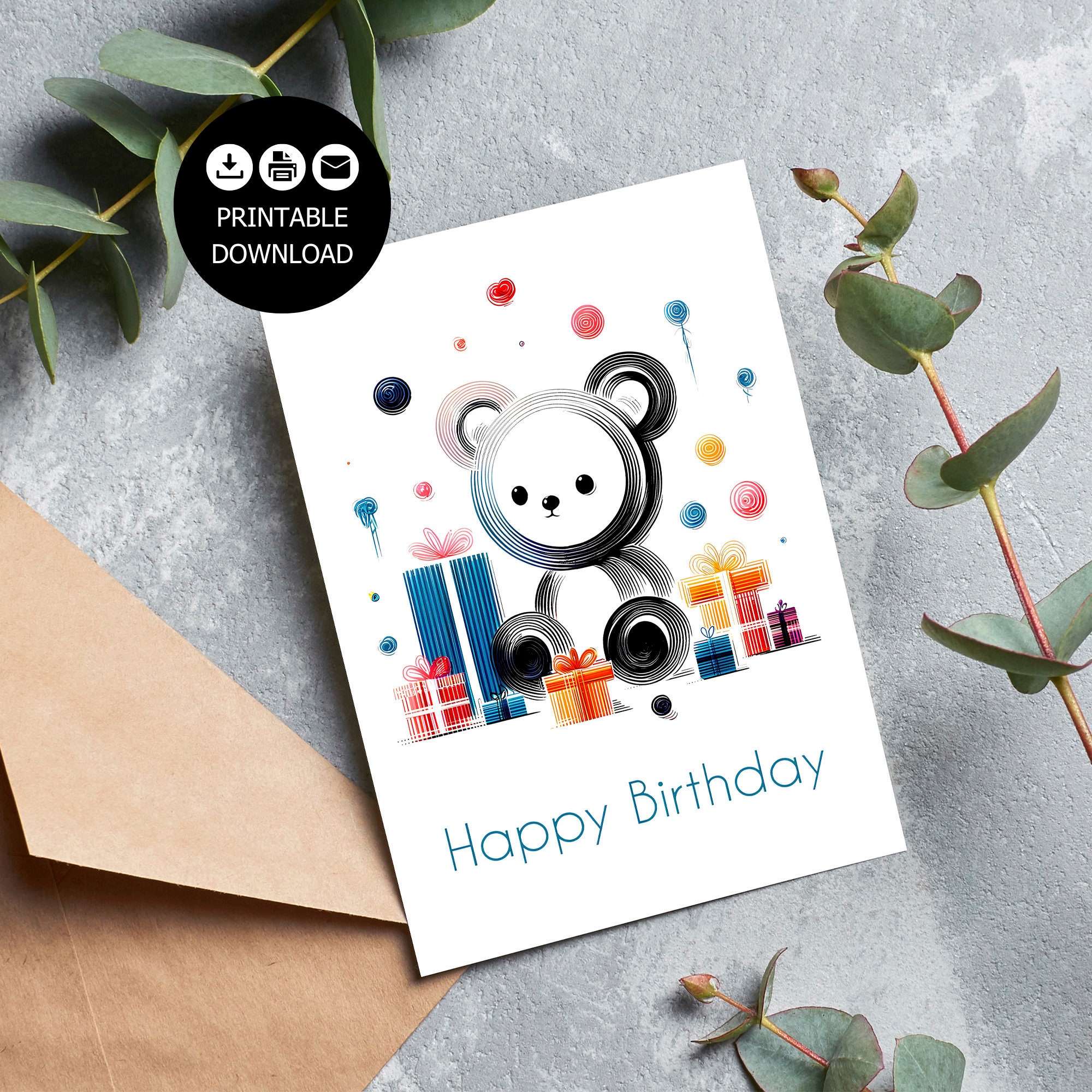 Teddy Birthday Card Printable Kids Birthday Card Cute Animal Birthday ...