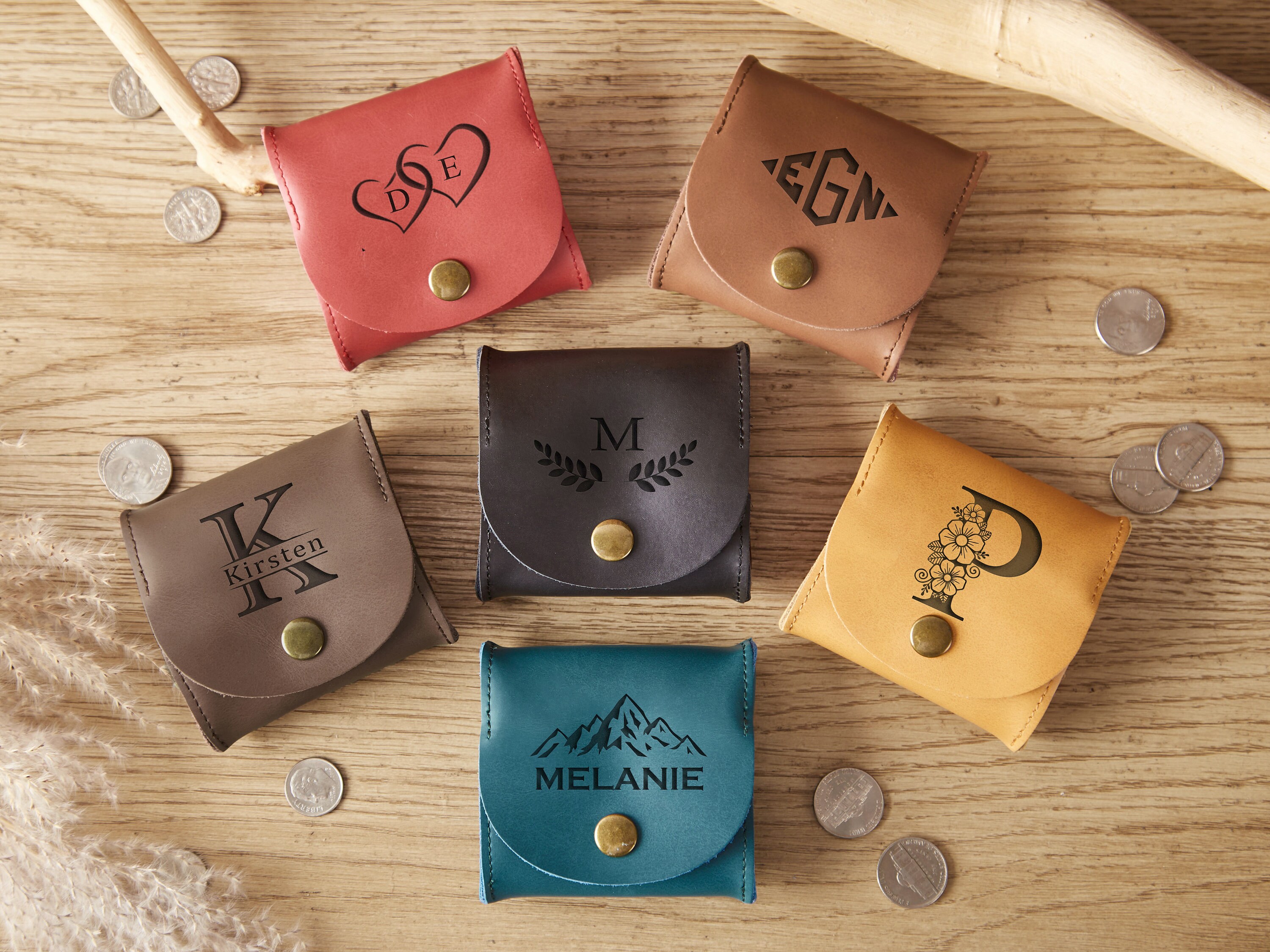 Personalized Coin Purse Engraved Earphone Box Leather Coin Pouch ...