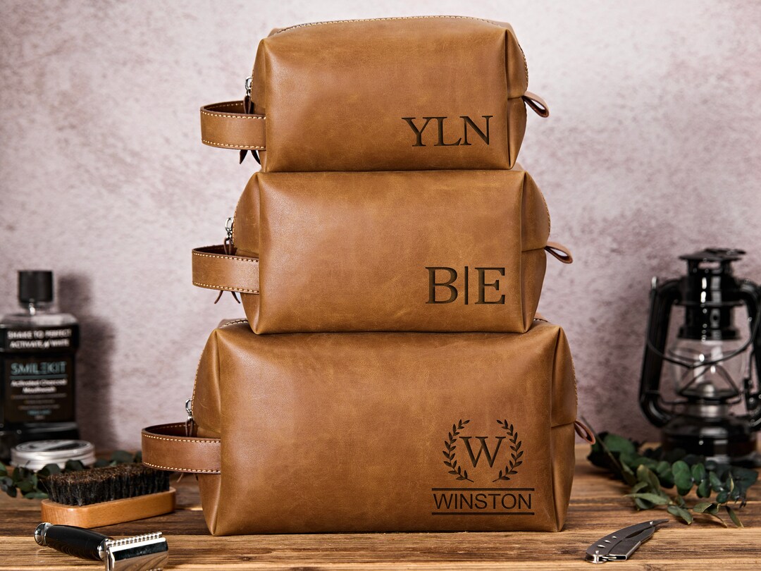 Personalized Leather Dopp Kit Engraved Toiletry Bag Mens Shaving Bag ...