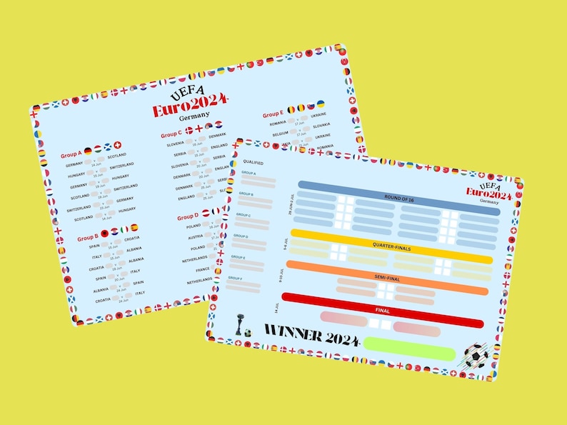 UEFA Euro 2024 Chart, Euro 2024 Fixtures and Schedule, Euro Football Tournament Wallchart, Euros ...