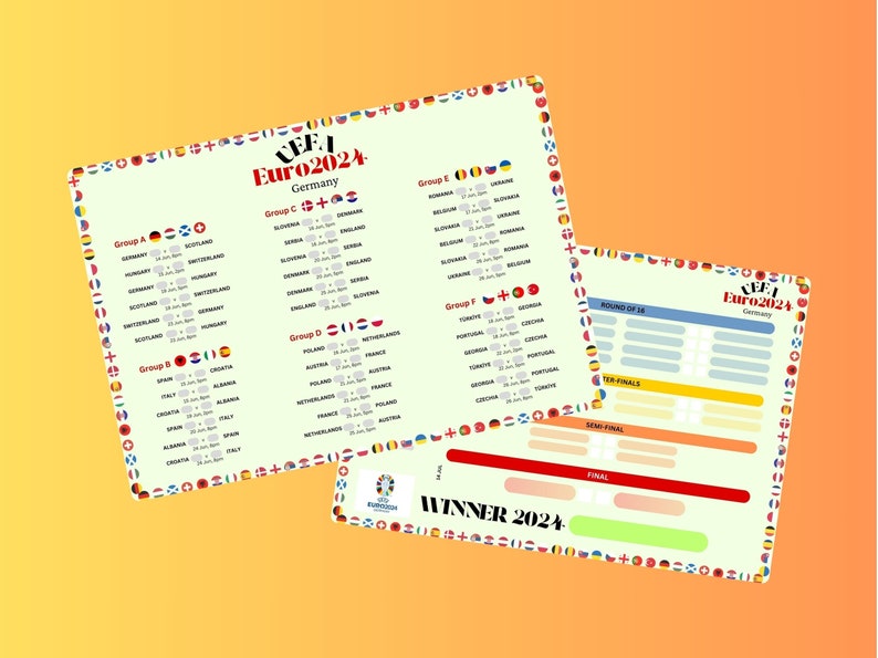 Euro 2024 Chart Fixtures and Times, UEFA Euro 2024 Wallchart, Germany ...